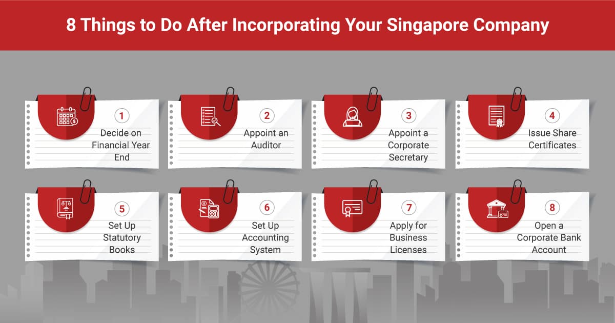 What are my next steps after incorporation of my Singapore company?
